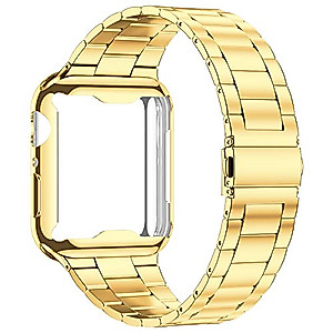 Wolait Compatible with Apple Watch Band 42mm 44mm 45mm 38mm 40mm 41mm with Case, Upgraded Business Stainless Steel Band with Screen Protector Cover for iWatch Series 7/6/SE Series 5/4/3/2/1,44mm Gold