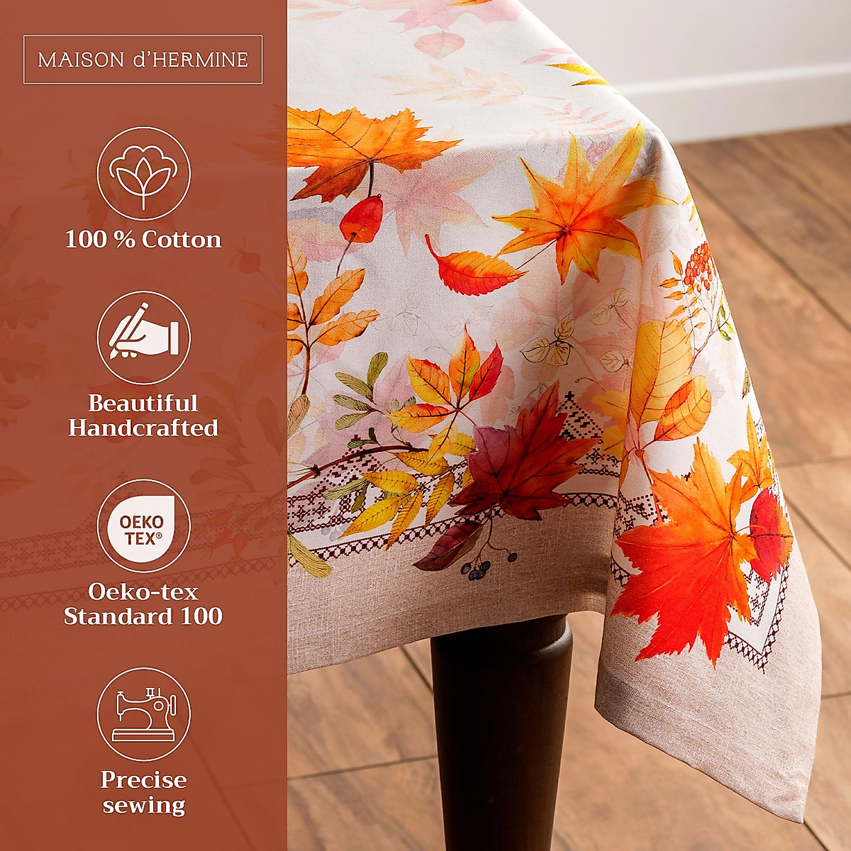 Maison d' Hermine 100% Cotton Table Cover - 60"x90" Rectangle Decorative Tablecloth - Washable Tablecloths for Dining, Home, Farmhouse & Party - for Thanksgiving & Christmas - Amarante Collection