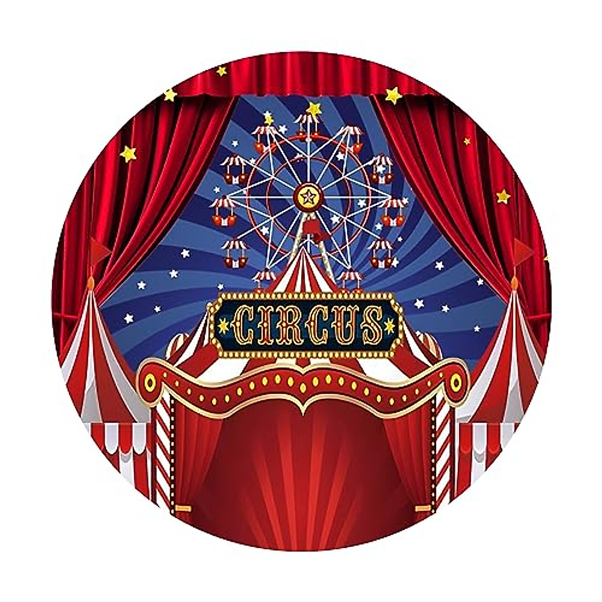 AWERT Polyester Diameter 3ft Round Circus Backdrop Red Circus Tent Curtains Ferris Wheel Photography Backgrounds Kids Circus Theme Birthday Party Baby Shower Decoration Supplies