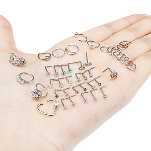 Kridzisw 18g Nose Ring Hoops Stud Piercing Jewelry for Women 316L Stainless Surgical Steel L Shaped Bend Silver Hypoallergenic Nose Nostril Ring Hoop Stud Bone Earrings Piercing Jewelry women Men 2mm