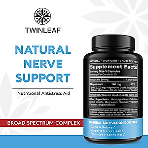 TWINLEAF Magnesium Brain Booster Made in USA - Supports Brain Health & Function as Natural Calm, Relax Aid - Nootropic Magnesium Memory, Concentration & Focus Pills That Promote Better Rest