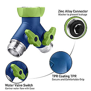 GREEN MOUNT Garden Hose Connector Tap Splitter, Y Hose Connector, Easy Grip Splitter with Shut-Off Valves (Two Way)