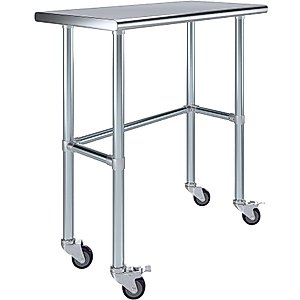 Express KitchQuip Stainless Steel Work Table Open Base & Wheels | Work Station | Metal Work Bench (Stainless Steel Work Table Open Base + Casters) (36" Long x 18" Deep)