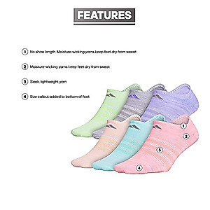 adidas Girl's Superlite 6-Pack No Show, Easy Green/Light Flash Orange/Light Flash Purple, Large