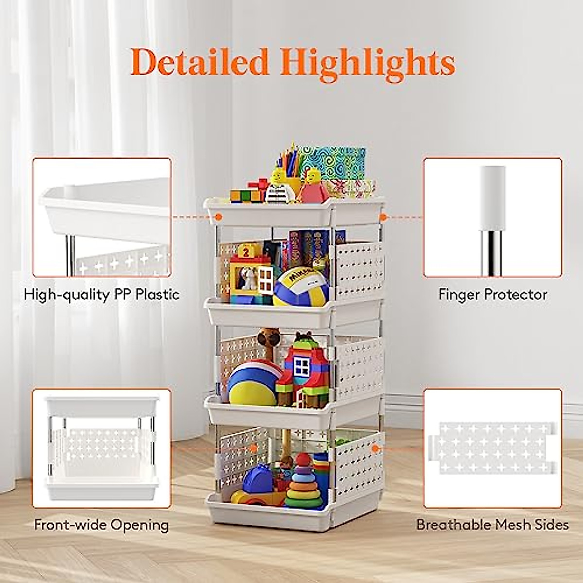 Lifewit Plastic Stackable Storage Baskets, 4 Tier Stacking Bins for Closet Wardrobe, Playroom, Kitchen and Pantry Organization, Large Capacity Multi-Functional Stackable Storage Containers Shelves