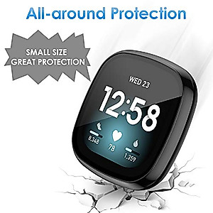 NANW Screen Protector Compatible with Fitbit Versa 3/Sense, Full Coverage Protective Bumpers with Tempered Glass, PC Sensitive Slim Touch Screen Covers for Versa 3 /Sense Smart Watch, Black