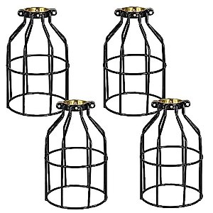 KastLite Metal Bulb Guard - Adjustable Lamp Base for Ceiling Fans - Pendant String Light Vintage Lamp Shade Cover - Wire Fixture Cage - Farmhouse Light Fixture - 4 Lamp Cages for Pendant String Lights