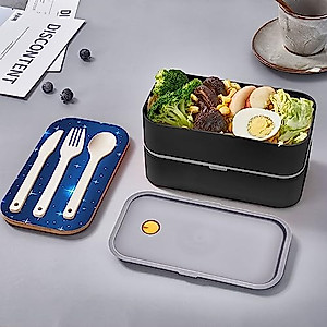 Blue Star Pattern Adult Lunch Box, Bento Box, With Cutlery Set Of 3, 2 Compartments, Rectangular, Lunch Box For Adults