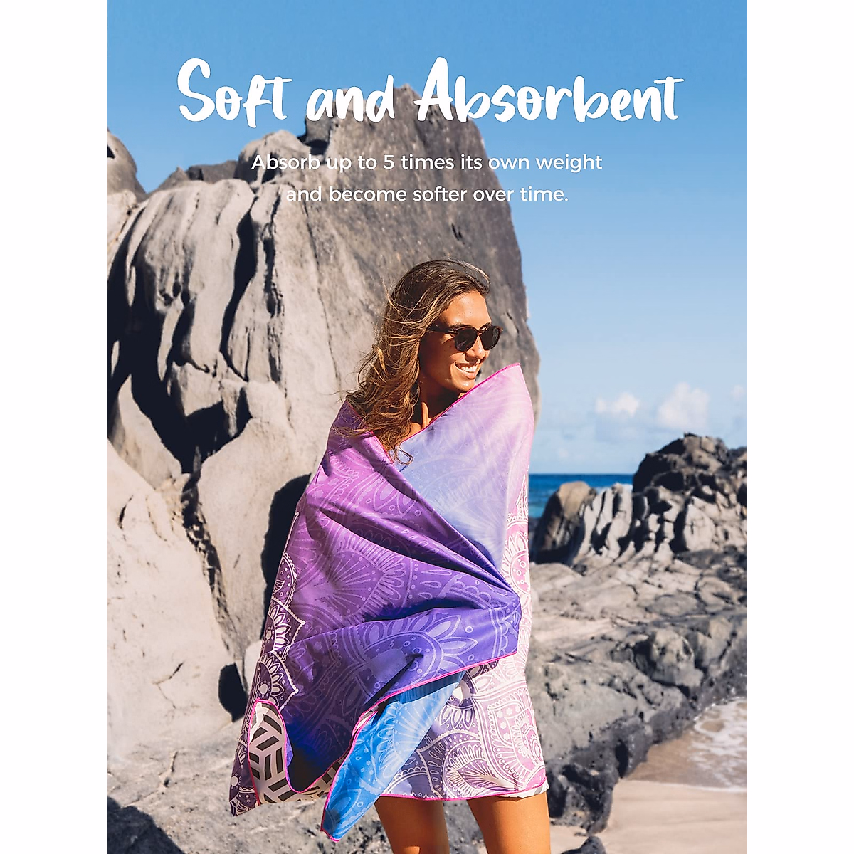 OCOOPA Microfiber Beach Towel - Oversized 71"x32" - Quick Dry, Sand Free - Lightweight & Compact - Large Beach Towels for Swimming, Camping, Holiday