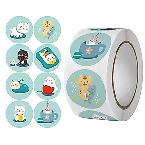 1000 Pieces Mini Cute Cat Stickers for Kids Reward Stickers Sealing Stickers in 16 Designs (1 Inch Diameter)