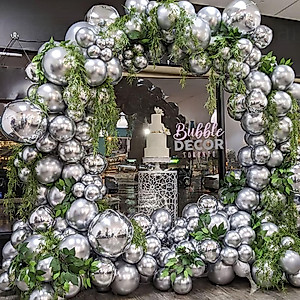 CUTEUP Metallic Silver Balloons Garland Arch Kit - 130 pcs 5/10/12/18 Inch Different Sizes Premium Party Latex Balloons Perfect for Birthday Party Baby Shower Wedding Anniversary Decorations, CP-17