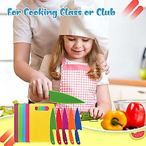 Yinkin 20 Pcs Kids Plastic Knife Set with Cutting Board Toddler Knife Tools, Including 10 Child Safe Knife 10 Kids Chopping Board Kids Cooking Utensils for Cooking Club, Preschool (Bright,Basic)
