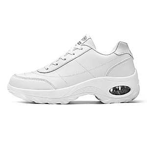 KAEAEILSS Women's Walking Shoes Leather Sneakers - Leather Slip-On Air Cushion Ladies Modern Jazz Casual Shoes Platform Loafers