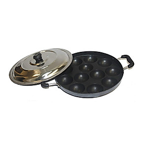 G&D 12 Pit Appam Maker Stainless Steel Lid Paniyaram Pan Appam Patra Paniyarakkal Tawa Nonstick Appam Baking Tray Takoyaki Pan Aebleskiver / Ebelskiver Pan
