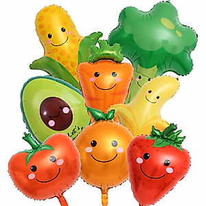 8Pcs Vegetable Fruit Foil Balloons Corn Carrot Orange Tomato Broccoli Strawberry Banana Orange Avocado Mylar Foil Balloons Party Decortions for Birthday Baby Shower