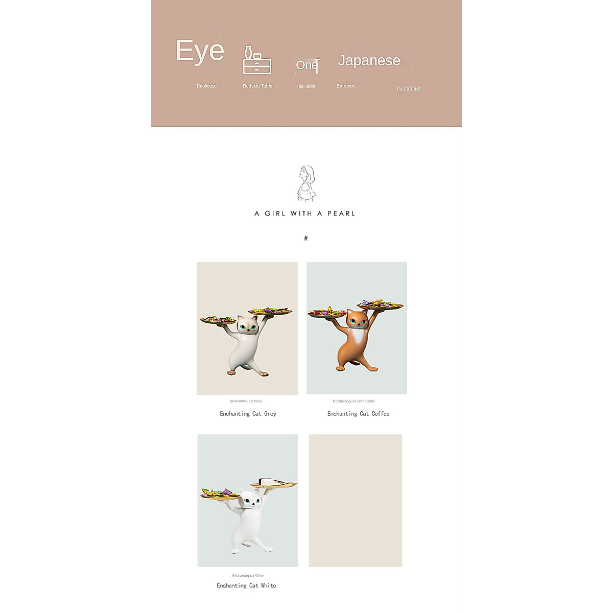 Creative Sand Sculpture cat Decoration Living Room Home Decoration Porch Key Storage Table Tray Housewarming Gift Snack Tray (Light Gray)