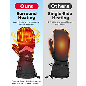 KEMIMOTO Heated Mittens for Men Women Rechargeable, Ski Mittens Gloves Electric 2PCs Battery with Touchscreen Waterproof Hand Warmer for Winter Skiing Snowboarding Hiking Climbing Camping, Size L