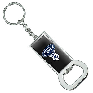GRAPHICS & MORE Ford Vintage V8 Logo Keychain Rectangle Chrome Plated Metal Bottle Cap Opener