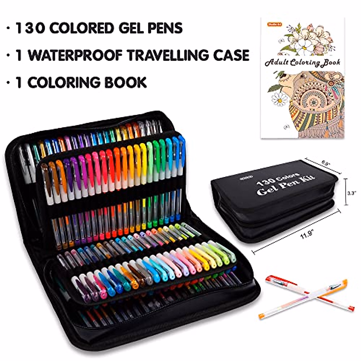 Shuttle Art Gel Pens, 130 Colors Gel Pen with 1 Coloring Book in Travel Case for Adults Coloring Books Drawing Crafts Scrapbooking Journaling