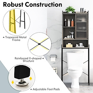 Tangkula Over The Toilet Storage Cabinet, Bathroom Space Saver Above Toilet with Sliding Acrylic Door & Metal Frame, Freestanding Bathroom Organizer with Adjustable Shelves for Bathroom Laundry