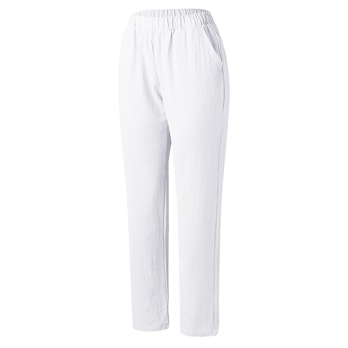 MEKOUIYE Clearance Women's Linen Boho Harem Pants Summer Wide Leg Loose Capris Pants Beach Yoga Trousers Pockets Pluse Size A-White