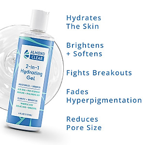 Almond Clear 2-in-1 Hydrating Gel | Lightweight Mandelic Acid Moisturizer for Oily, Blemish-Prone Skin | Aloe Vera, Squalane, Hyaluronic Acid, Mandelic Acid, Bakuchiol | 4 oz