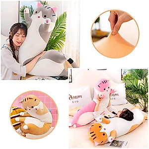 SHINUOER Long Cat Plush Pillow Cat Body Pillow,Pink Cat Stuffed Animals Soft Plushies Kawaii Stuffed Kitten Plush Toy for Kids Girlfriend(Pink, 19.7Inch)