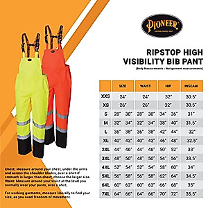 Pioneer Ripstop High Visibility Bib Pan Safety Rain Gear, Hi Vis, Waterproof, Reflective, Work Overalls for Men, Orange, Yellow/Green, V1200461U-2XL
