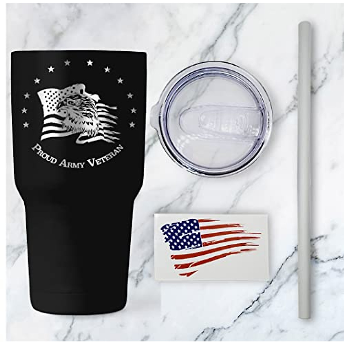 US Army Veteran 30oz Patriotic Tumbler - American Flag Tumbler Travel Mug - Patriotic Coffee Travel Mug - Double Insulated 30oz Tumbler - Engraved in the USA - (Army Veteran)