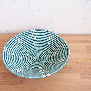 16" X-Large African Basket- Munini/Rwanda Basket/Woven Bowl/Sisal & Sweetgrass Basket/Blue, White