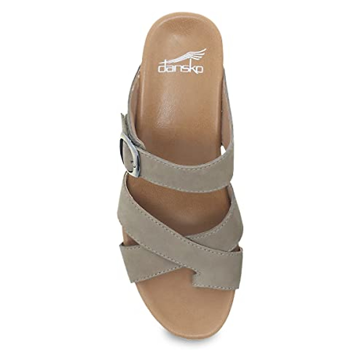 Dansko Aubree Wedge Sandal for Women – Cushioned, Contoured Footbed for All-Day Comfort and Support – Adjustable Hook & Loop Strap with Buckle Detail – Lightweight Rubber Outsole Taupe 9.5-10 M US
