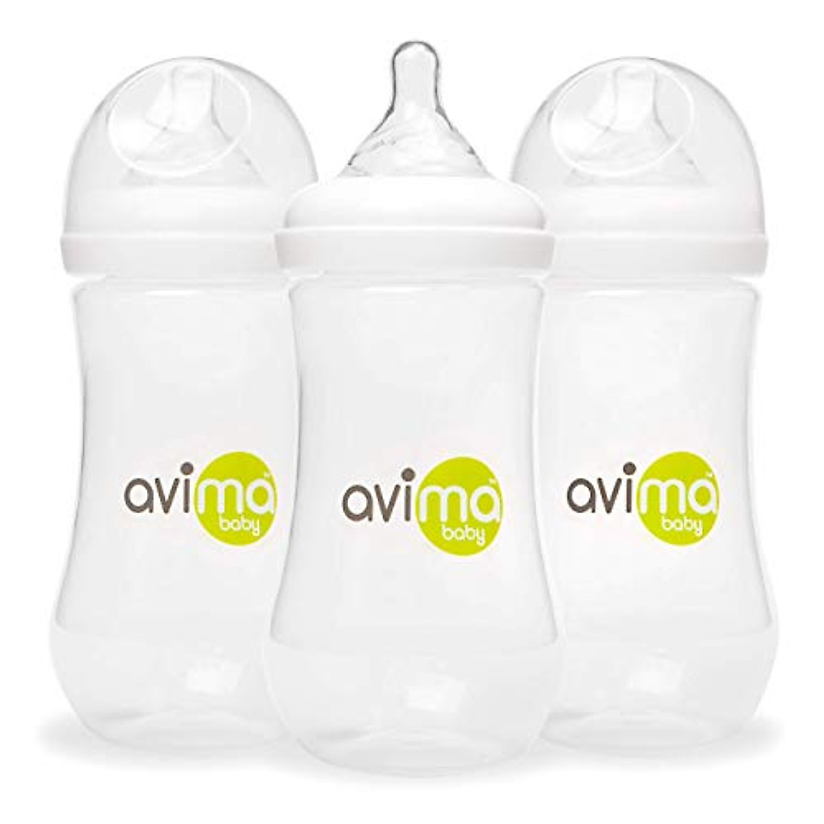 Avima 12 oz Anti Colic Infant Bottles, BPA Free, Wide Neck with Fast Flow Nipples (Set of 3)