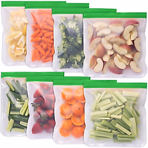 Greenzla Reusable Gallon Bags - 8 Pack - EXTRA THICK Reusable Freezer Bags - BPA Free, Easy Seal & LEAKPROOF Food Storage Bags for Marinate Food, Fruits, Sandwich, Snack, Meal Prep, Travel Item
