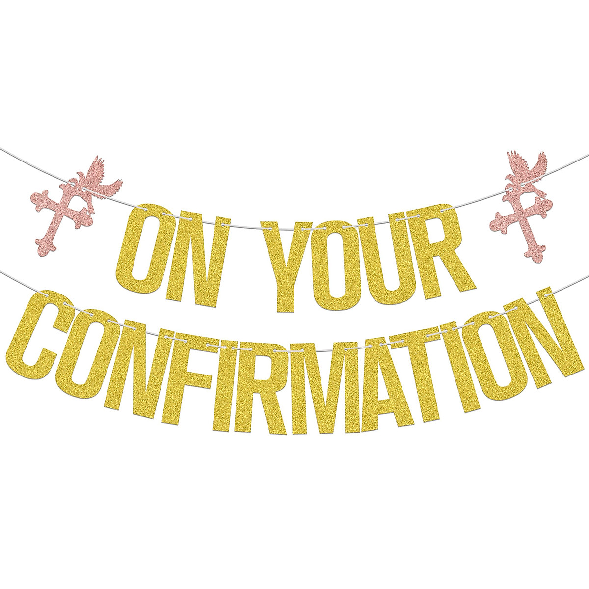 On Your Confirmation Banner, Holy Confirmation Banner Decorations, Bachelorette, Engagement, Bridal Shower, Wedding Anniversary Party Decorations Supplies Gold Silver Glitter