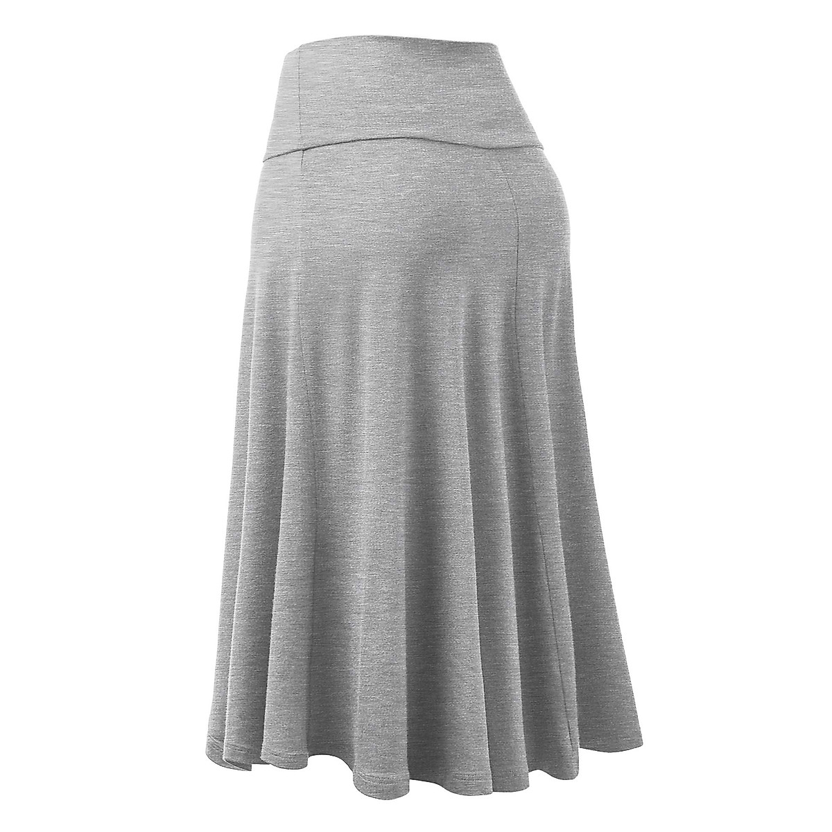 Lock and Love LL WB1105 Womens Lightweight Fold Over Flared Midi Skirt S Heather_Grey