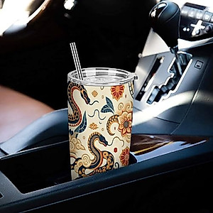 20oz Chinese Style Snake Pattern Tumbler Stainless Steel, Vacuum Insulated Tumbler with Lid And Straw Unique Coffee Mug Travel Mug Gifts for Women Men