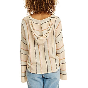 Billabong Women's Bonfire Hooded Baja Pullover Sweater, Whitecap, Large