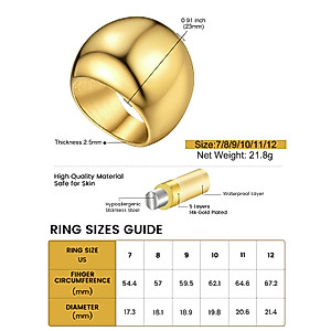 GOLDCHIC JEWELRY Gold Statement Ring for Women, 23mm Oversized Chunky Dome Rings Thick Cocktail Rings Size 7