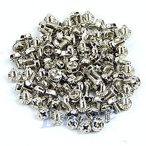 100pcs Toothed Hex for Computer 6/32 Screws Hard Drive PC Case MBoard-Nickel Plated G05 SCRW-049836
