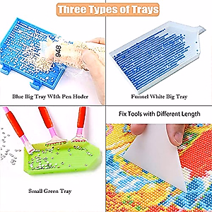 SanerDirect 104pcs Diamond Painting Tool kit, Diamond Art Accessories Kit with Big Trays & Light pens, 28 girds Storage Box for DIY Craft