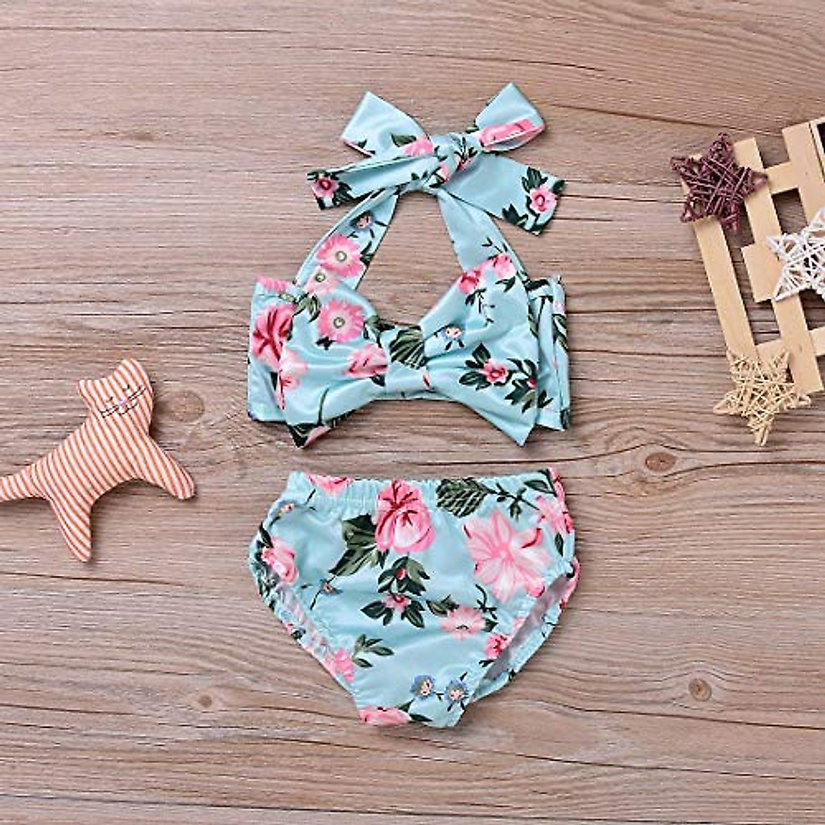 Cute Baby Girls 2Pcs Bikini Bathing Swimsuit Halter Tube Top+Floral Bottom Summer Sunsuit (Floral, 0-6Months)