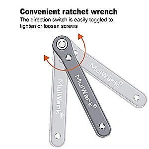 MulWark 20pc 1/4 Ultra Low Profile Mini Ratchet Wrench Close Quarters Screwdriver Set with High Torque - Right Angle EDC Tool with 90 Degree Mini Offset Reversible Drive Handle & Multi Hex Bits Set