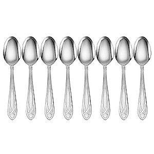 Pfaltzgraff Mirage Frost 45-Piece Stainless Steel Flatware Set with Serving Utensil Set and Metal Storage Caddy, Service for 8