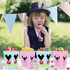 24 Packs Micky Minnie Mouse Party Popcorn Boxes, Baby Shower Party Cookie Boxes for Kids Micky Minnie Themed Party, Birthday Treats Boxes