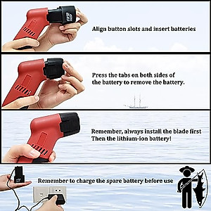 Electric Fish Fillet Knife Cordless,Lithium Ion Cordless Fillet Knife with 4 Ti-Nitride S.S. Coated Stainless Steel Blades,2 Batteries and Charger,Non-Slip Handle,Safety Lock Function-3 Year Warranty