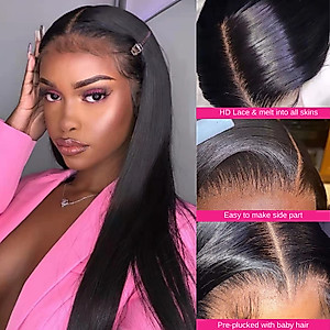 SISLOVV Glueless HD Lace Front Wigs Human Hair Pre Plucked with Baby Hair 180 Density 4x4 Straight Lace Closure Human Hair Wigs for Black Women Natural Black Color (22inch)