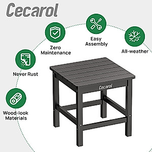 Cecarol Adirondack Side Table, 19.6" Square Oversized Outdoor Side Table, Fade-Resistant and Weather Resistant End Table, Poly Resin Plastic Table for Porch, Patio, Seaside, Black-OST01