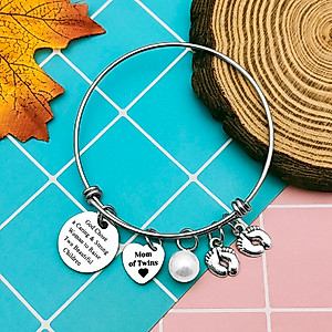 Heigebi Twin Mom Gift Mom Bracelets Twins Jewelry Gift New Mom Gift Mommy to Be Gift Announcement Gift for Wife from Husband New Mom Bracelets Mom Gift Mother's Day Gift Birthday Gift