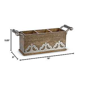 Heritage Collection Wood and Inlay Metal Flatware Caddy