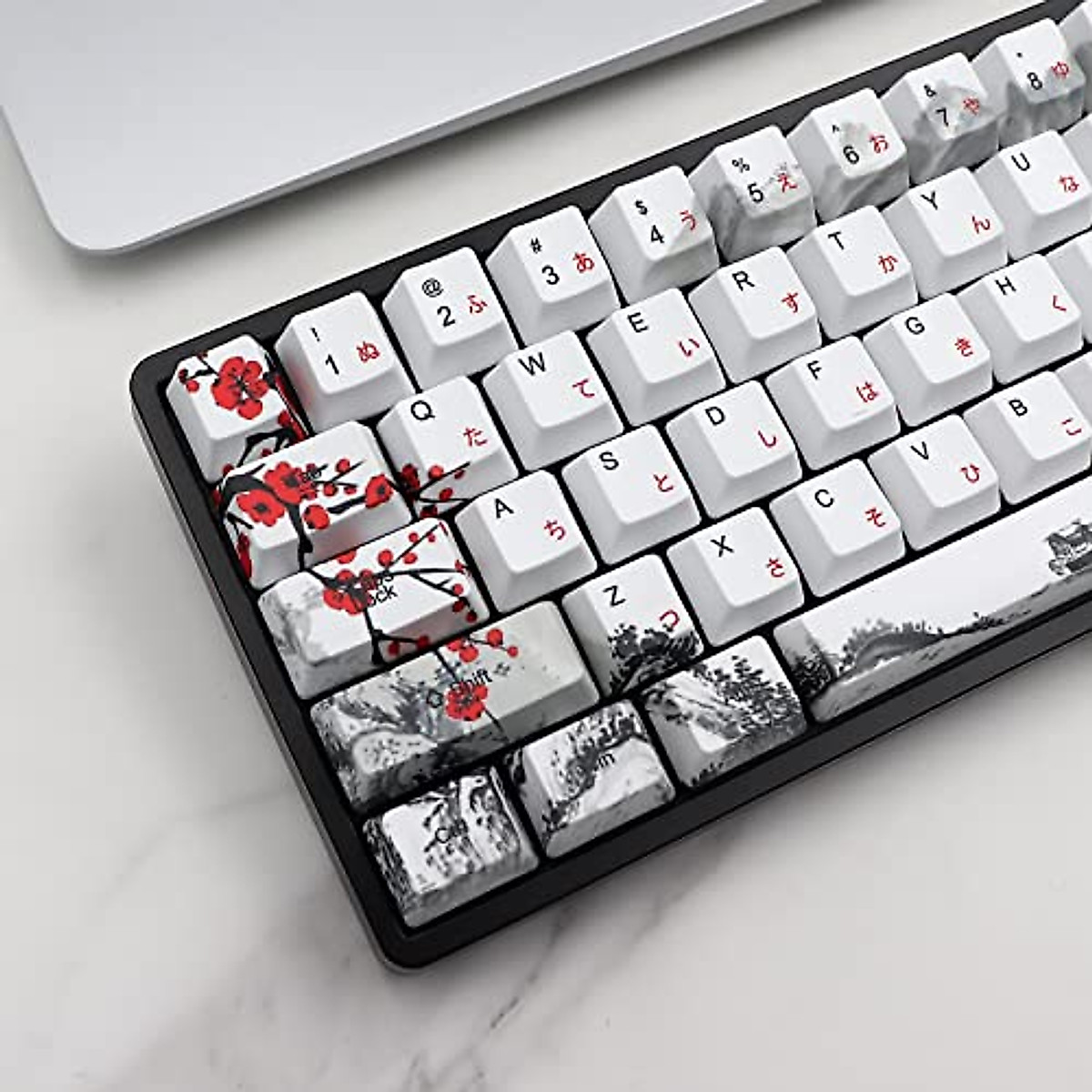 JSJT Custom Keycap-Keycaps 65 Percent Suitable for GK68/RK68 Mechanical Keyboards 68 White Key Set Japanese Keycaps OEM Profile PBT Keycaps with Keycap Puller (Plum Blossom Keycaps)